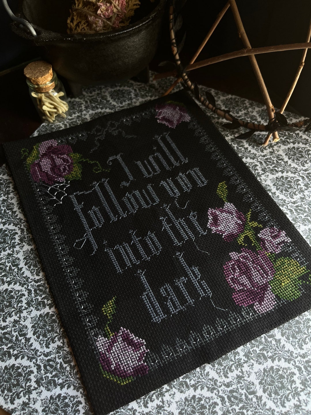 Gothic Floral Cross Stitch Pattern, Gothic Art, Gothic Decor, Floral ...