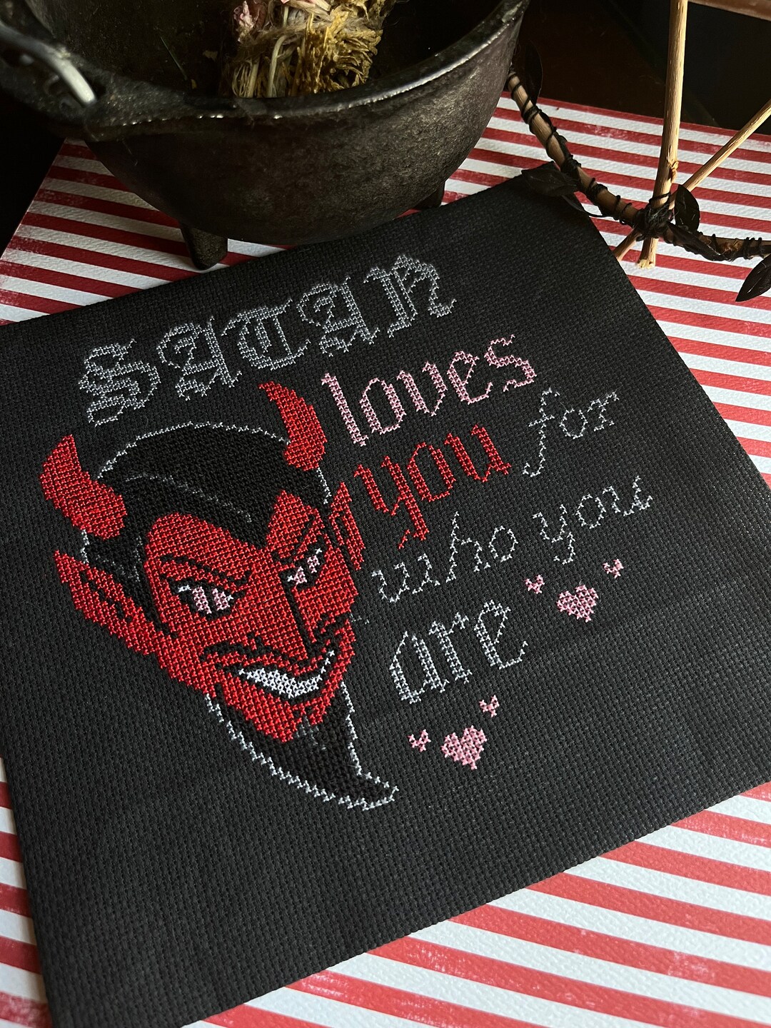 Satan Loves You Cross Stitch Pattern, Gothic, Gothic Decor, Spooky ...