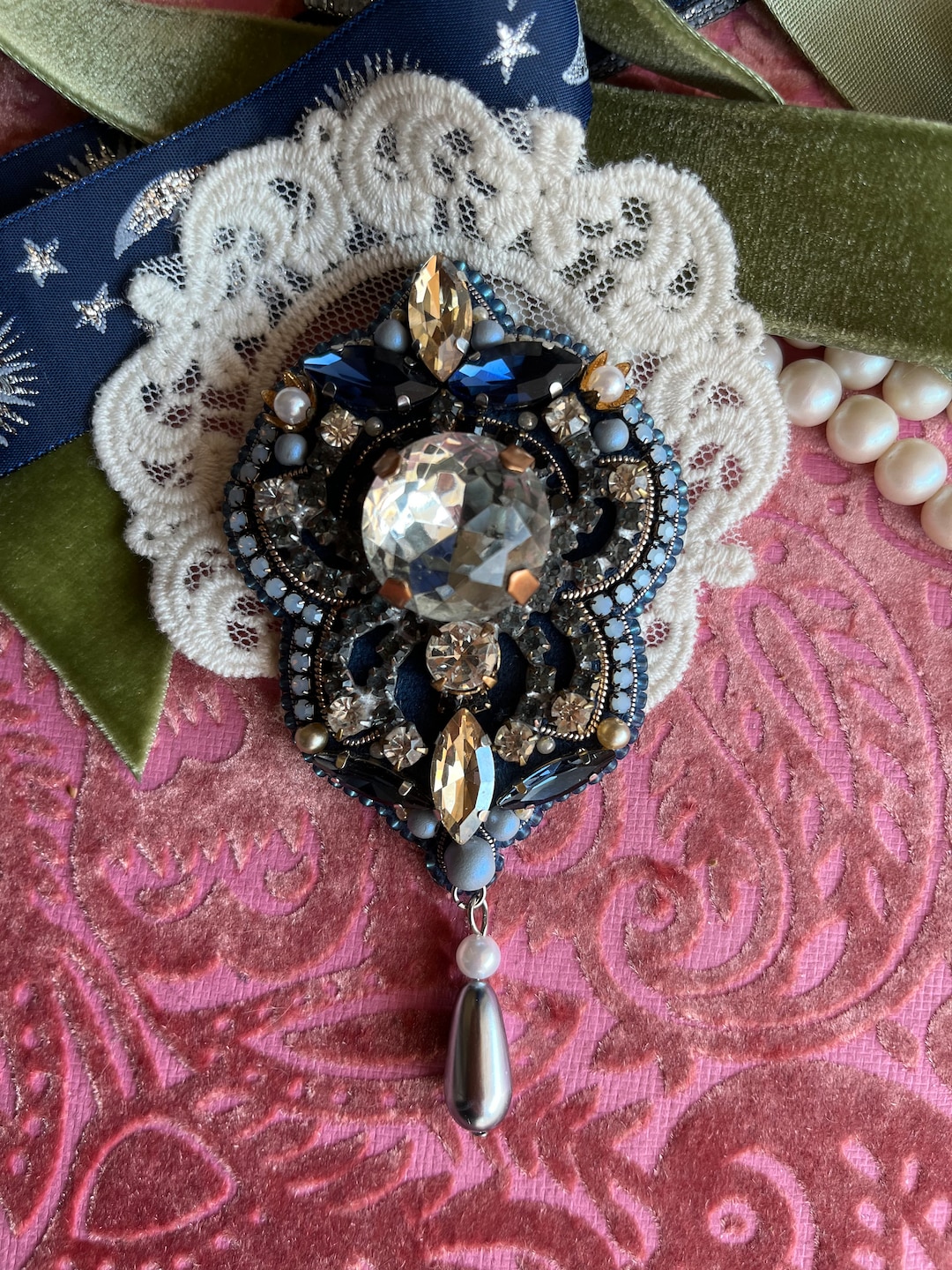 Beaded Embroidery Spider Brooch, Spider Brooch, Spider Pin, Rhinestone ...