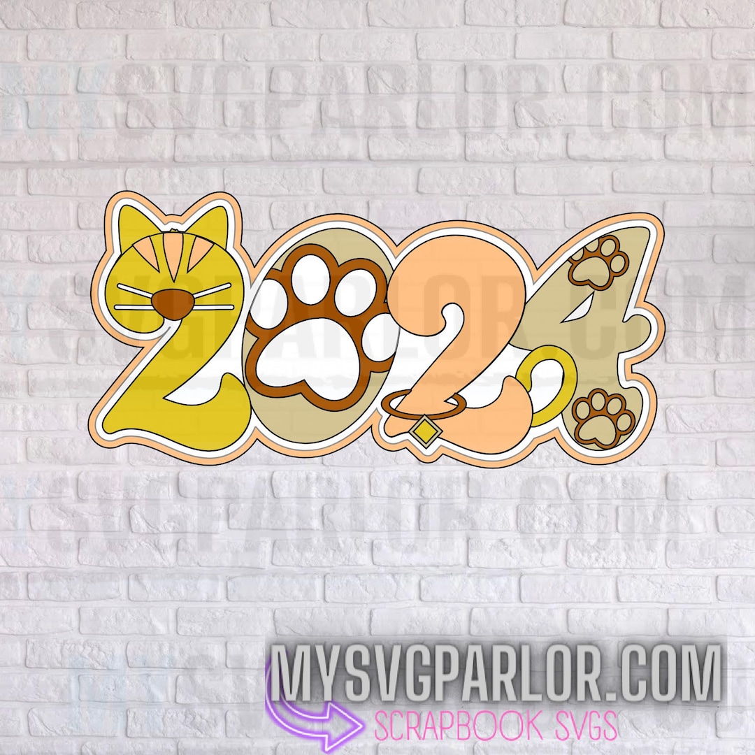SVG Cat 2024 Cutting File Title Cat for Scrapbooking Cards Cake Toppers ...