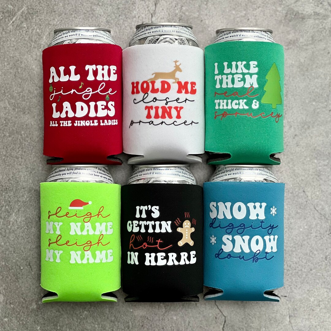 Set Of 6 Funny Christmas Song Lyrics Can Coolers Parody Tiny Prancer set-of-6-funny-christmas-song-lyrics-can-coolers-parody-tiny-prancer