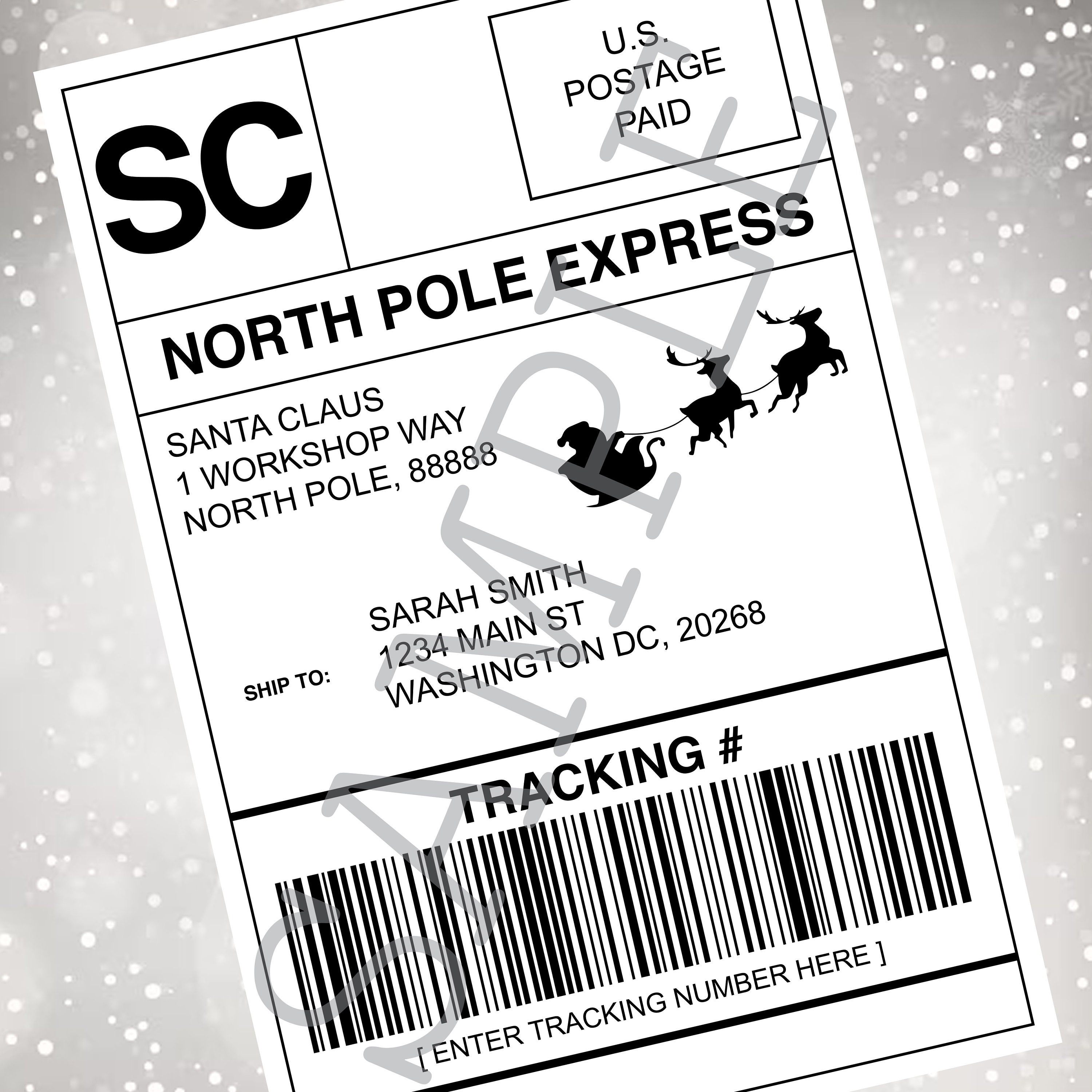 Custom Printable North Pole Shipping Label Digital File Download ...