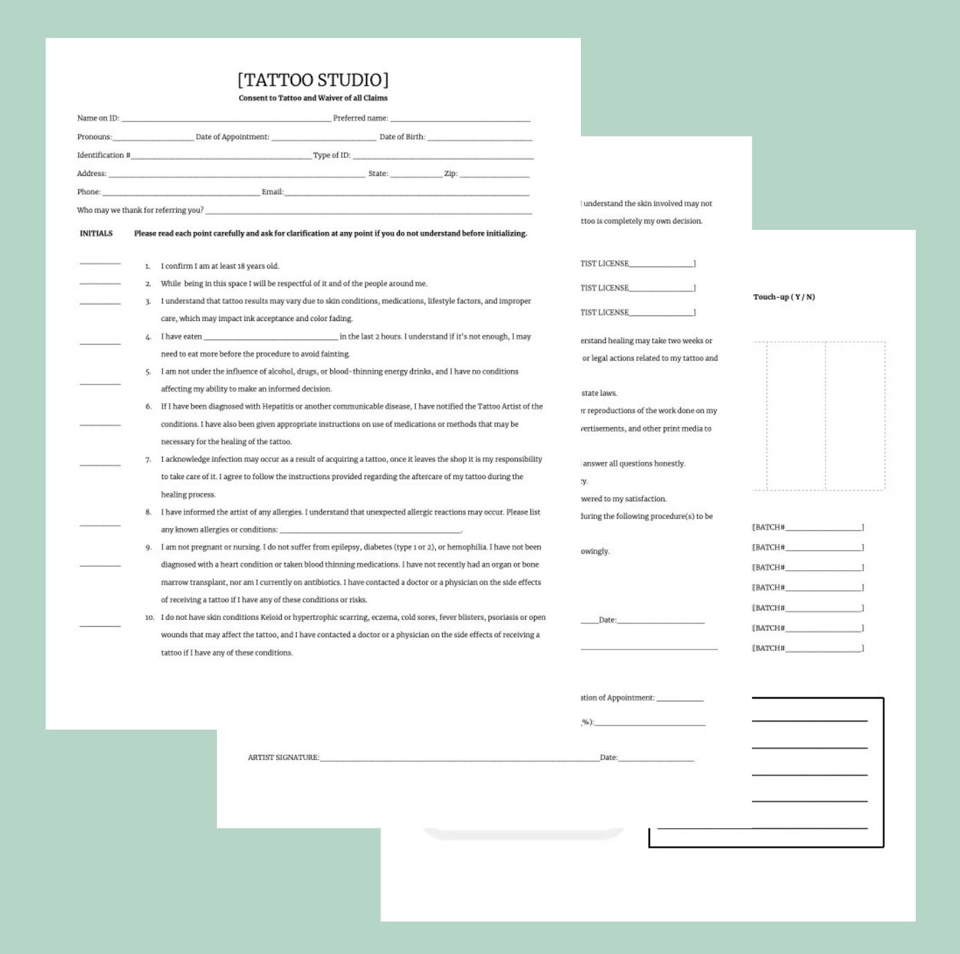 Essential Tattoo Client Consent Form Template - Etsy