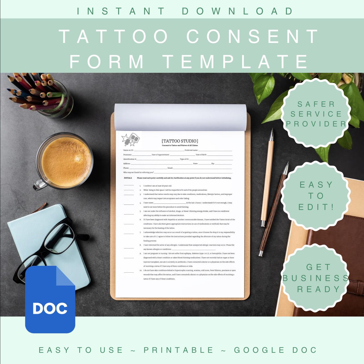Essential Tattoo Client Consent Form Template - Etsy