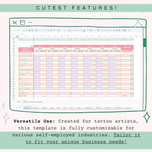Cute Tattoo Artist Bookkeeping Google Sheet Template - Etsy
