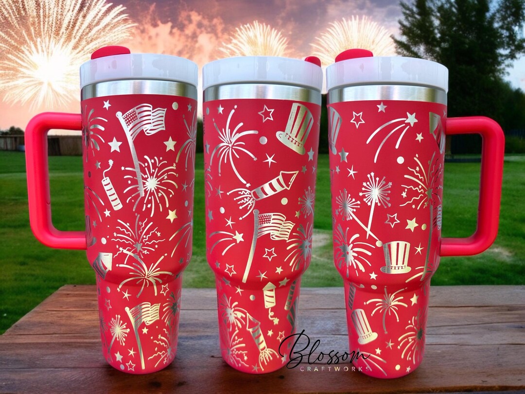 40oz Laser Engraved 4th of July, Fourth of July, USA, Fireworks Tumbler ...