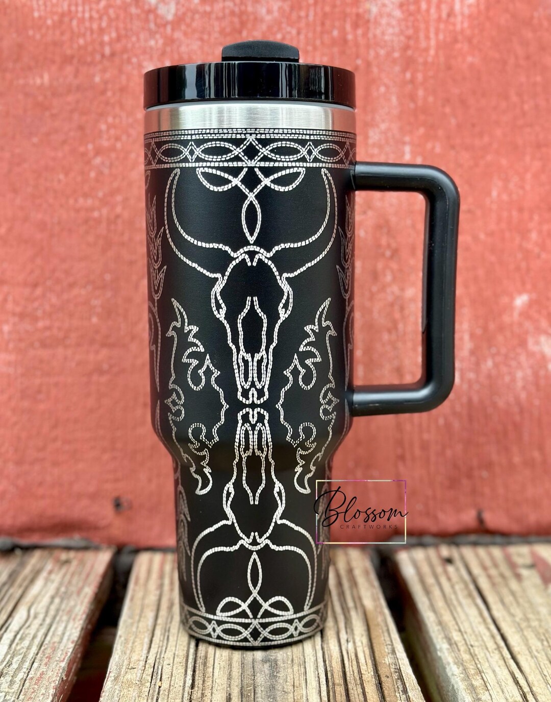 Laser Engraved Longhorn Stitched Boot Pattern Western Tumbler - Etsy