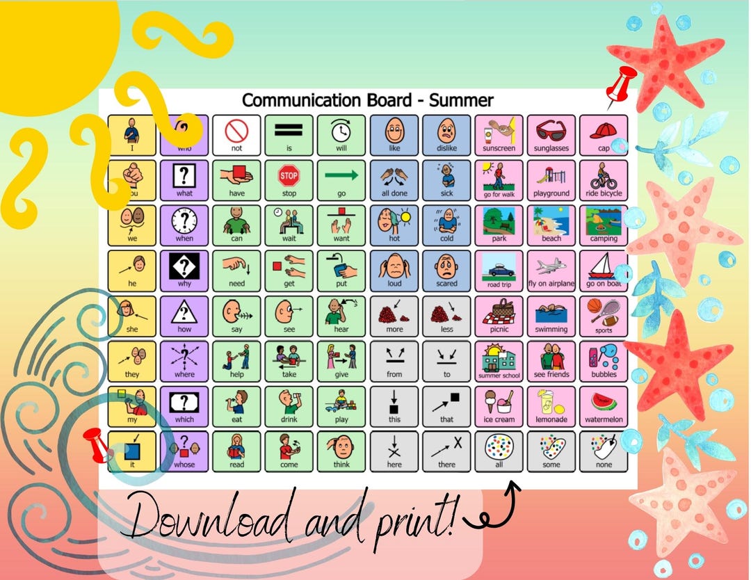 Autism Communication Board: Summer Theme Visual Aid (PDF Printable ...