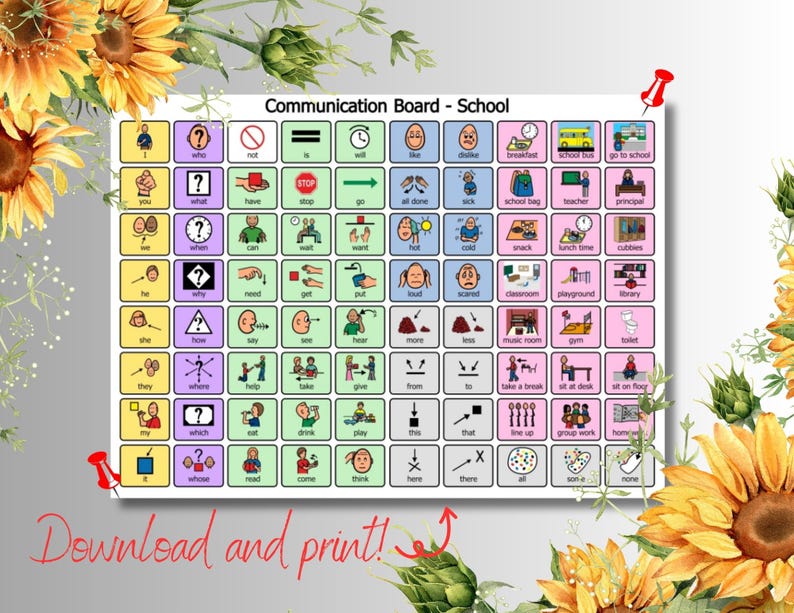 Autism Communication Board: Visual Aid for School (PDF Printable, All 8 ...