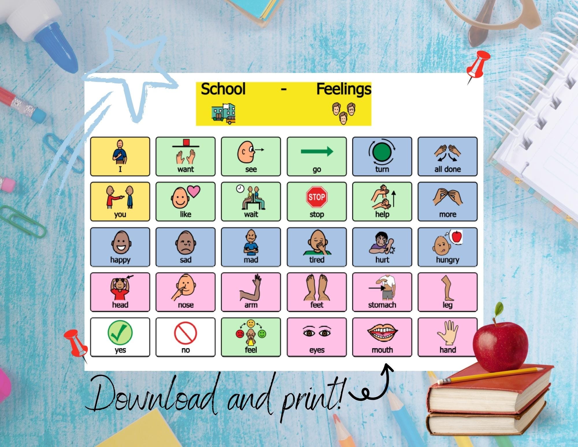 Autism Communication Board: Visual Aid for School (PDF Printable, All 8 ...