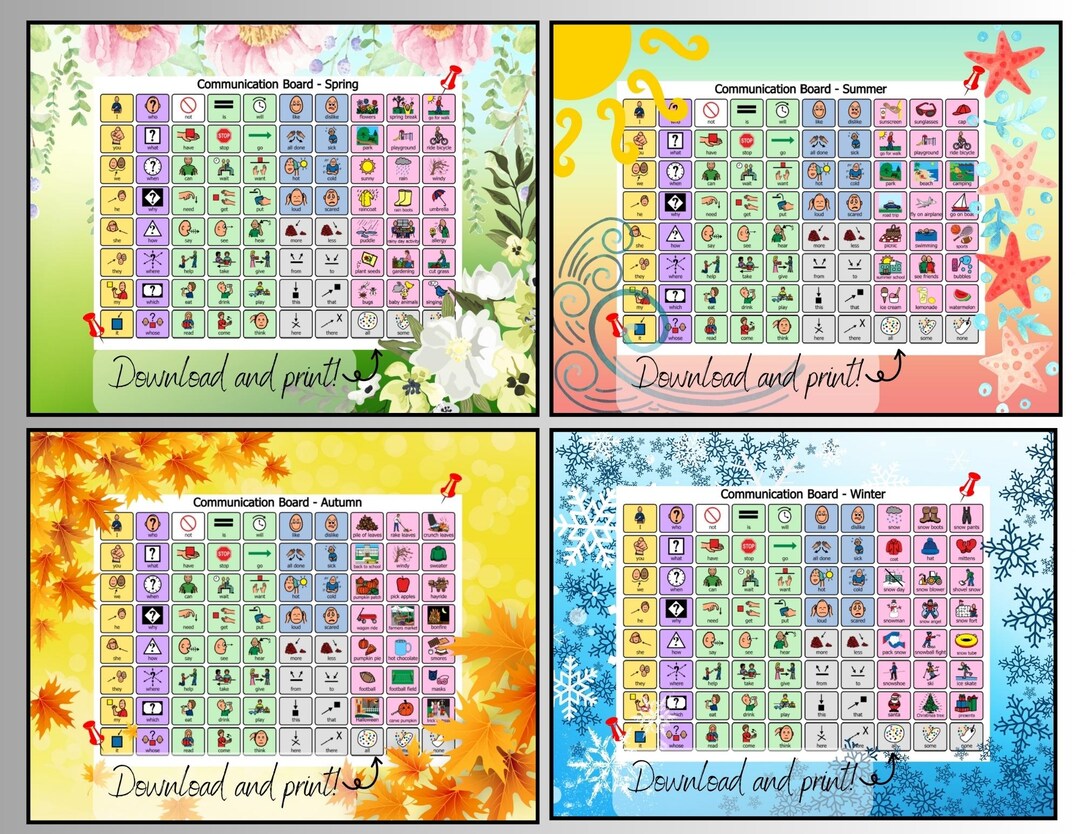 Autism Communication Board: Visual Aid for Seasons (PDF Printable, All ...