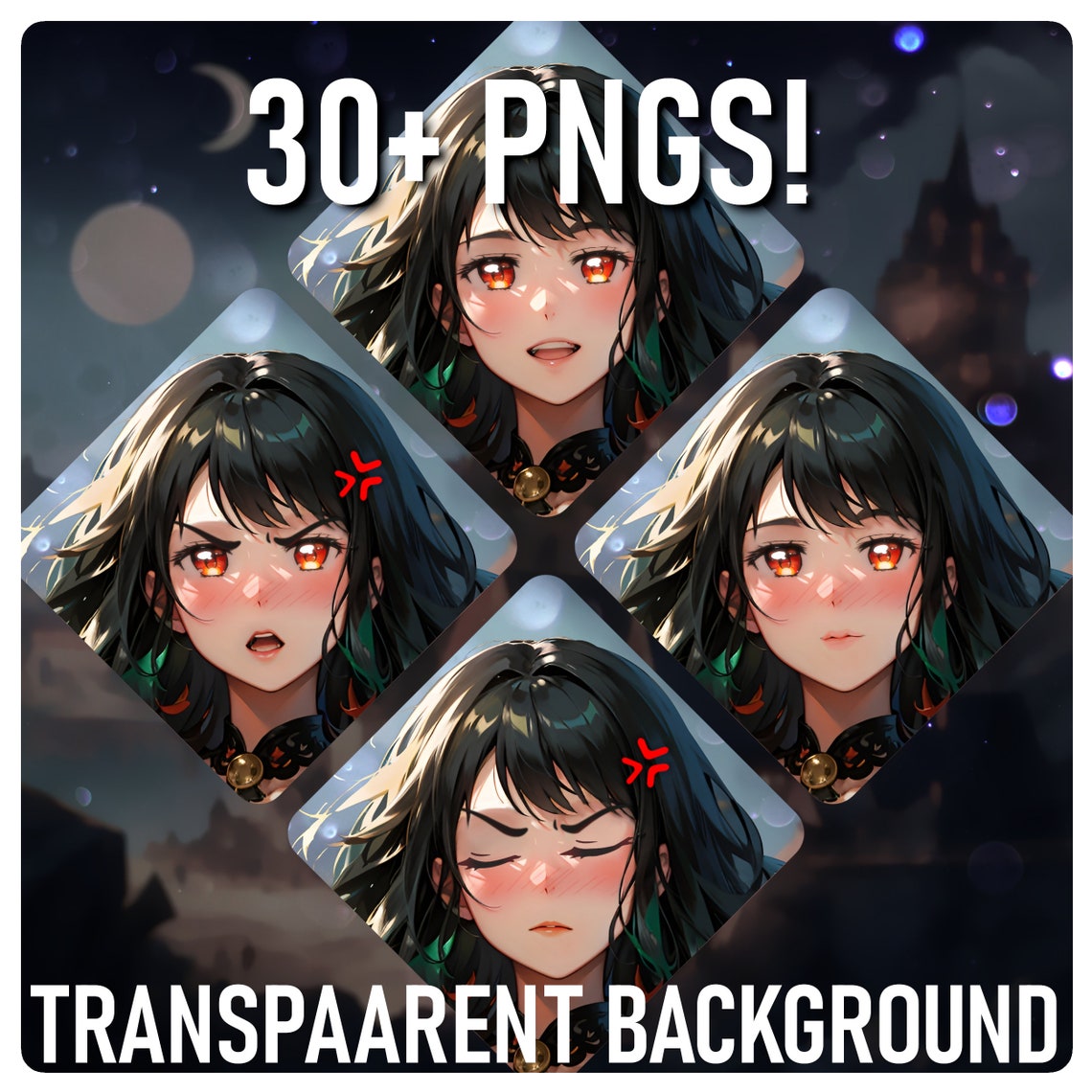 Midnight Goth Girl PNGTUBER Ready to Use 3 Expressions 30 Various PNG ...