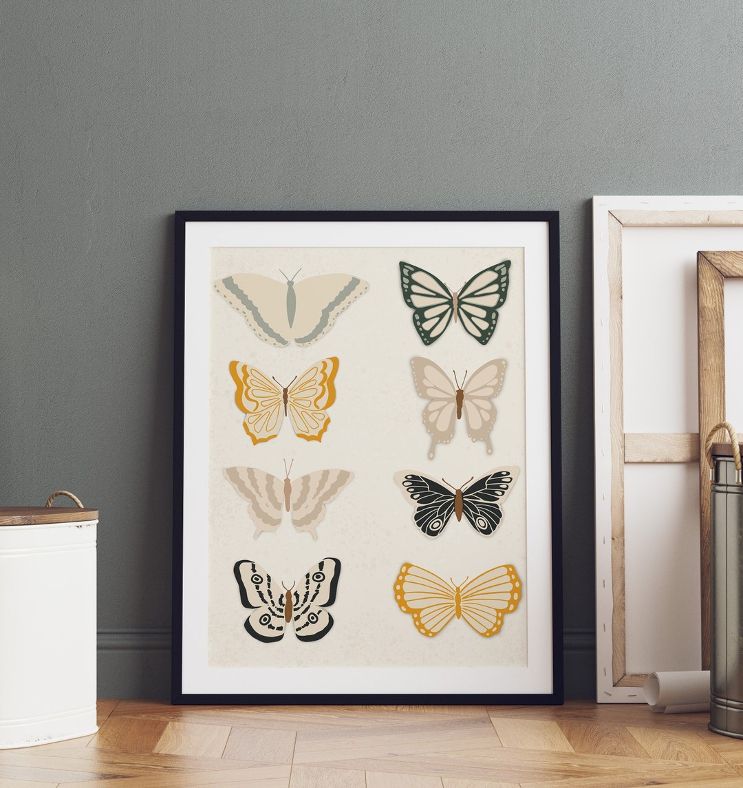 Vintage Butterfly Art Printable, Girls Bedroom Above Bed Wall Decor ...