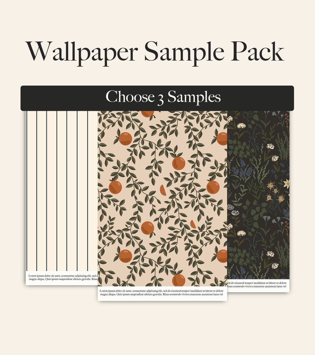 Wallpaper Samples, Pack of Three, Removable Wallpaper Sample Swatch - Etsy