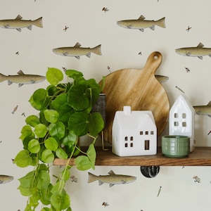 Fish Wallpaper, Rustic Lake Life Outdoors Peel and Stick Wallpaper ...