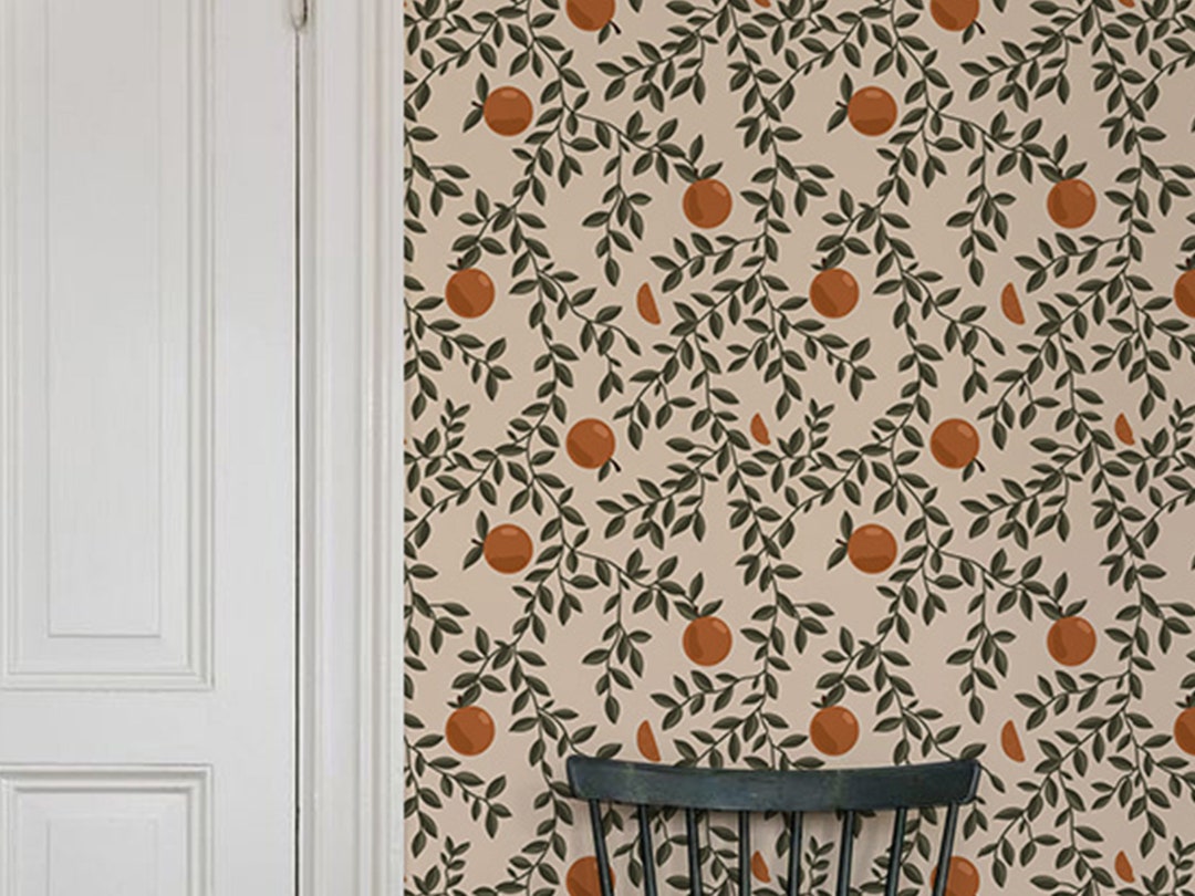 Citrus Wallpaper, Vintage Fruit Wall Covering, Green Wallpaper, Peel ...