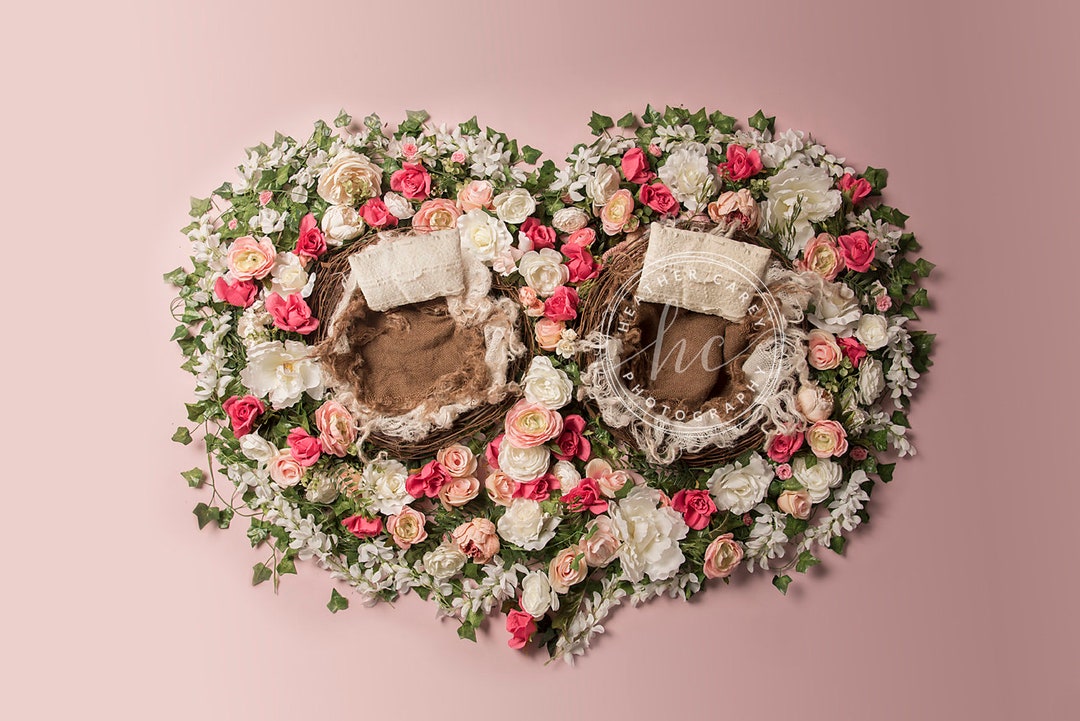 Newborn Digital Backdrop Twin Floral Heart - Etsy