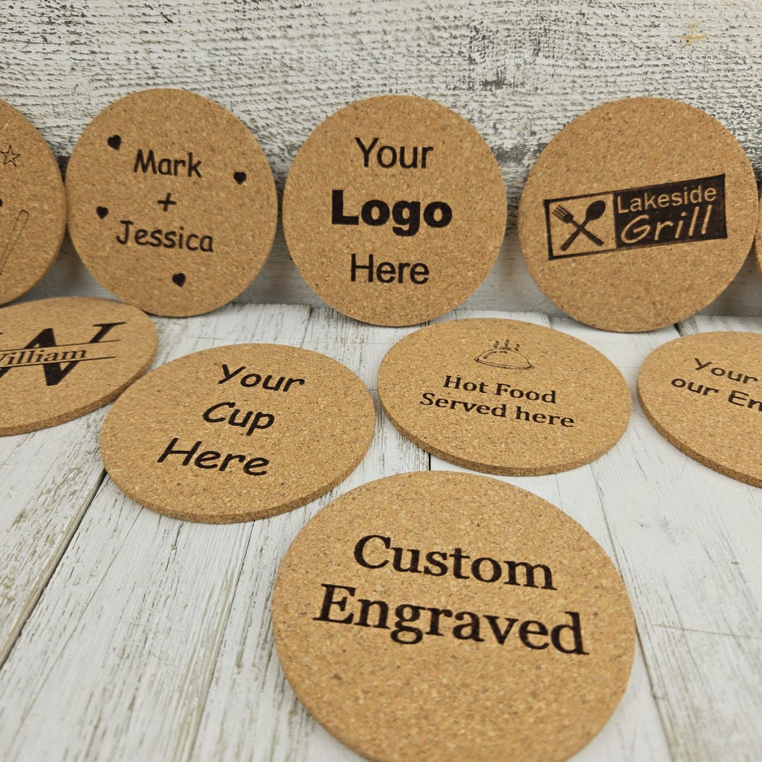 Custom Engraved Cork Coasters - Custom Text or Design - 3.5", 3.7", 4 ...