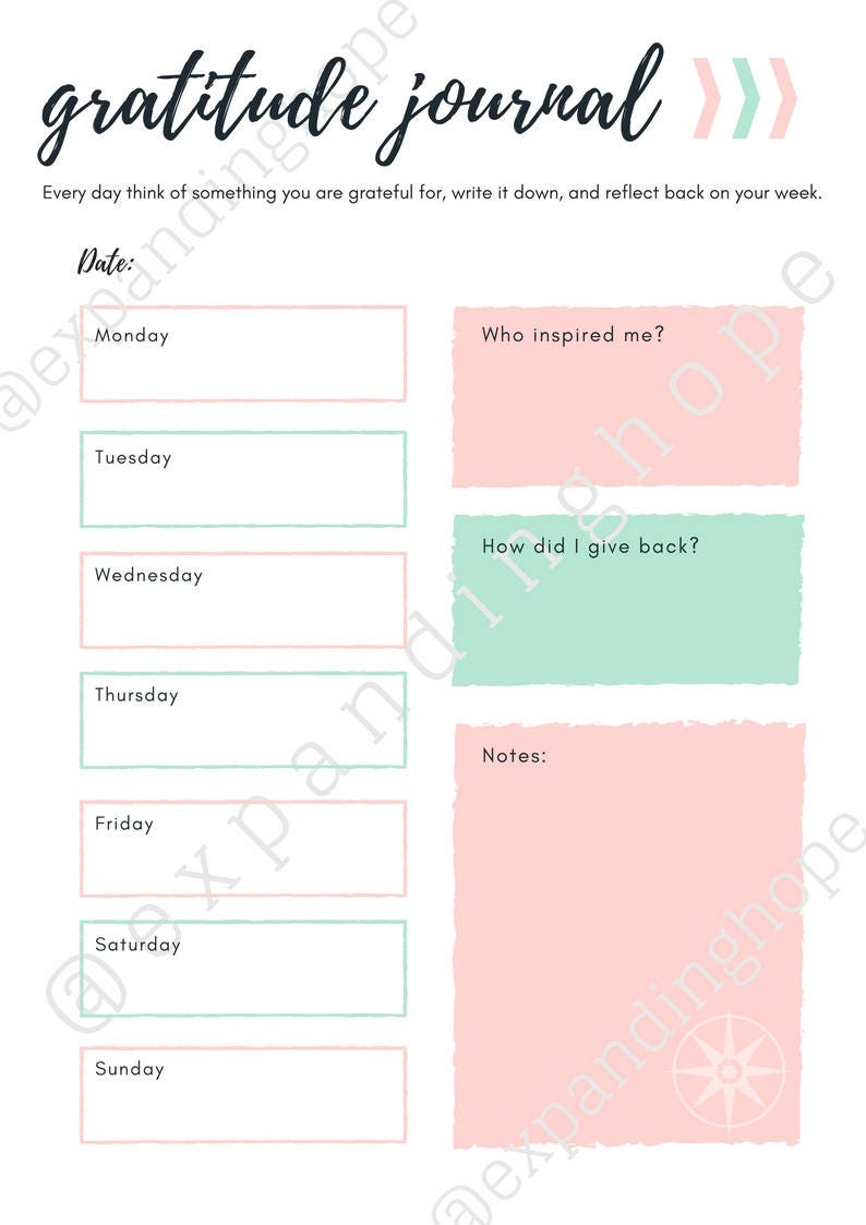 Weekly Gratitude Journal Printable Instant Download | Etsy