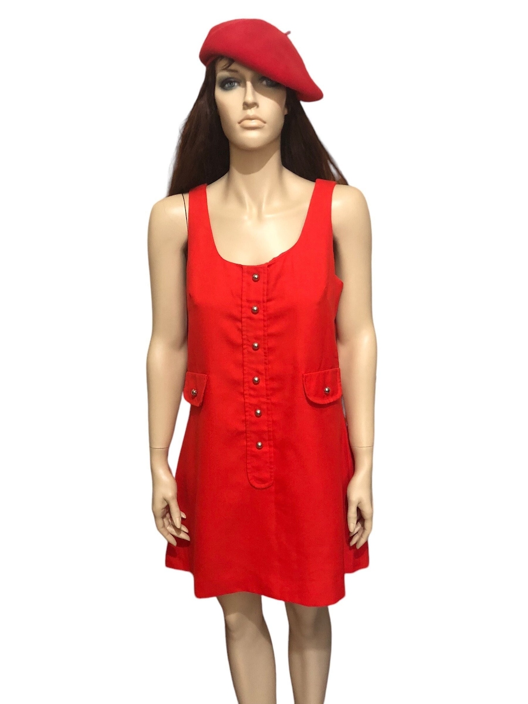 Vintage 60s Pinafore. Retro Pinafore, Red Pinafore Dress, Red Mod Dress ...