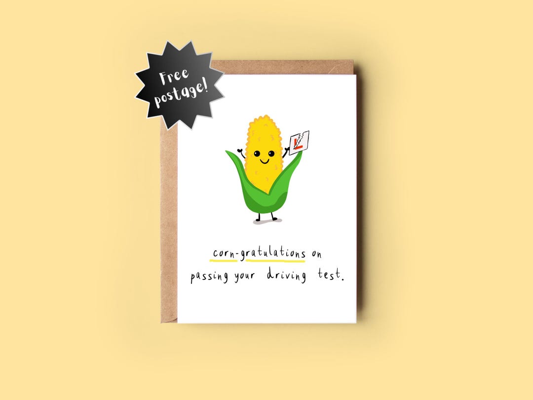 Congratulations Driving Test Funny Pun Card - "corn-gratulations” - Etsy