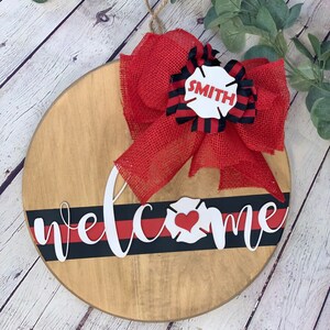 Firefighter Welcome Front Door Sign | Front Door Decor | Round Door ...