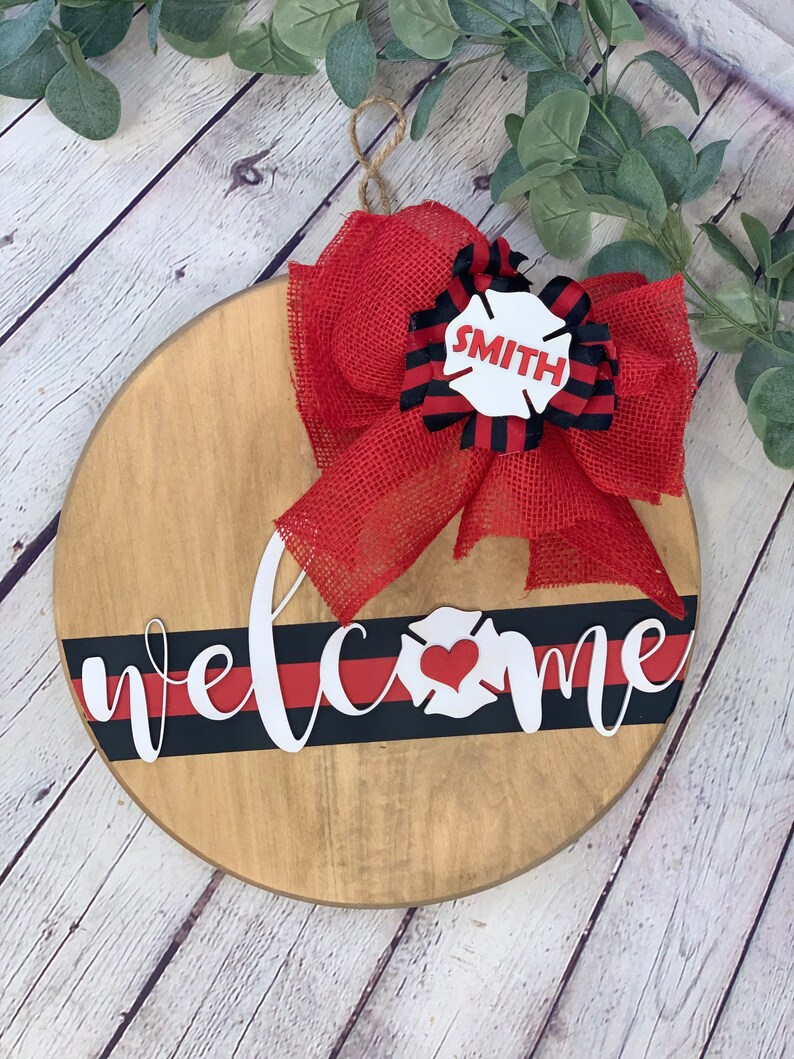 Firefighter Welcome Front Door Sign | Front Door Decor | Round Door ...