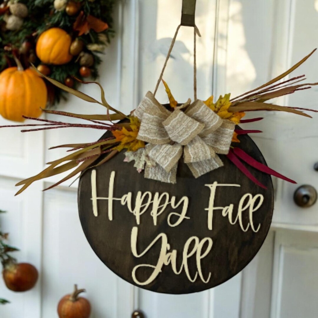 Happy Fall Y'all Front Door Sign | Fall Front Door Decor | Round Door ...