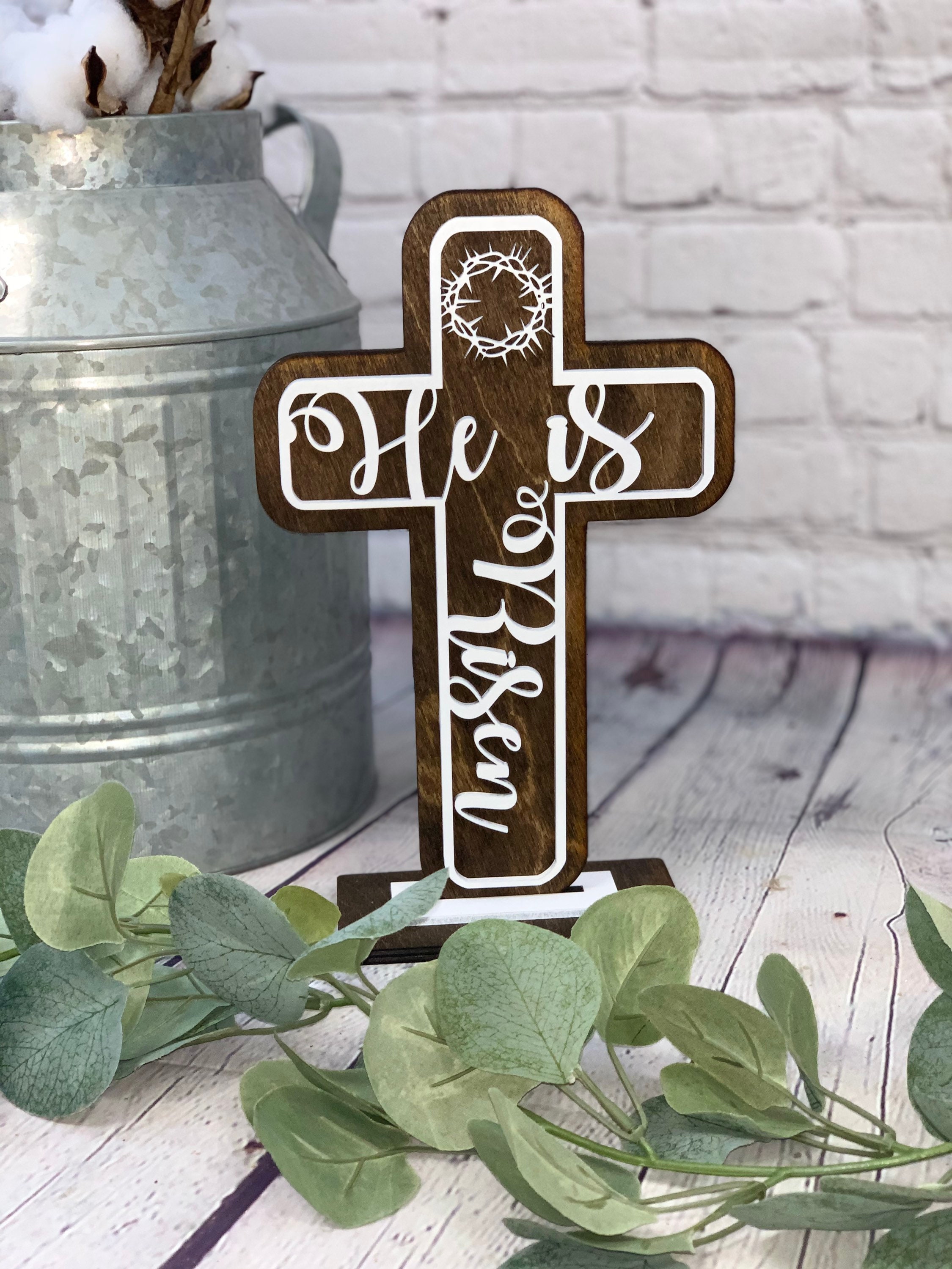 Easter Cross Laser Cut Decor | Religious Easter Decor | Easter Mantel ...