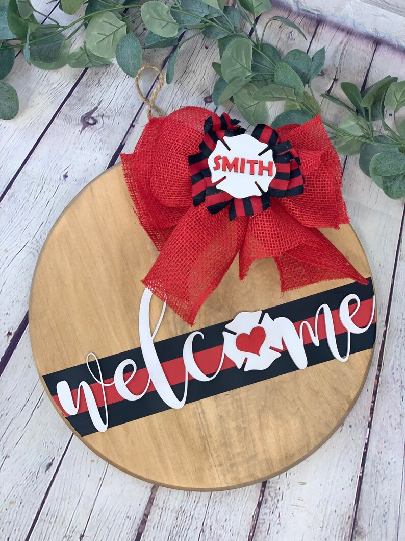 Firefighter Welcome Front Door Sign Front Door Decor Round | Etsy