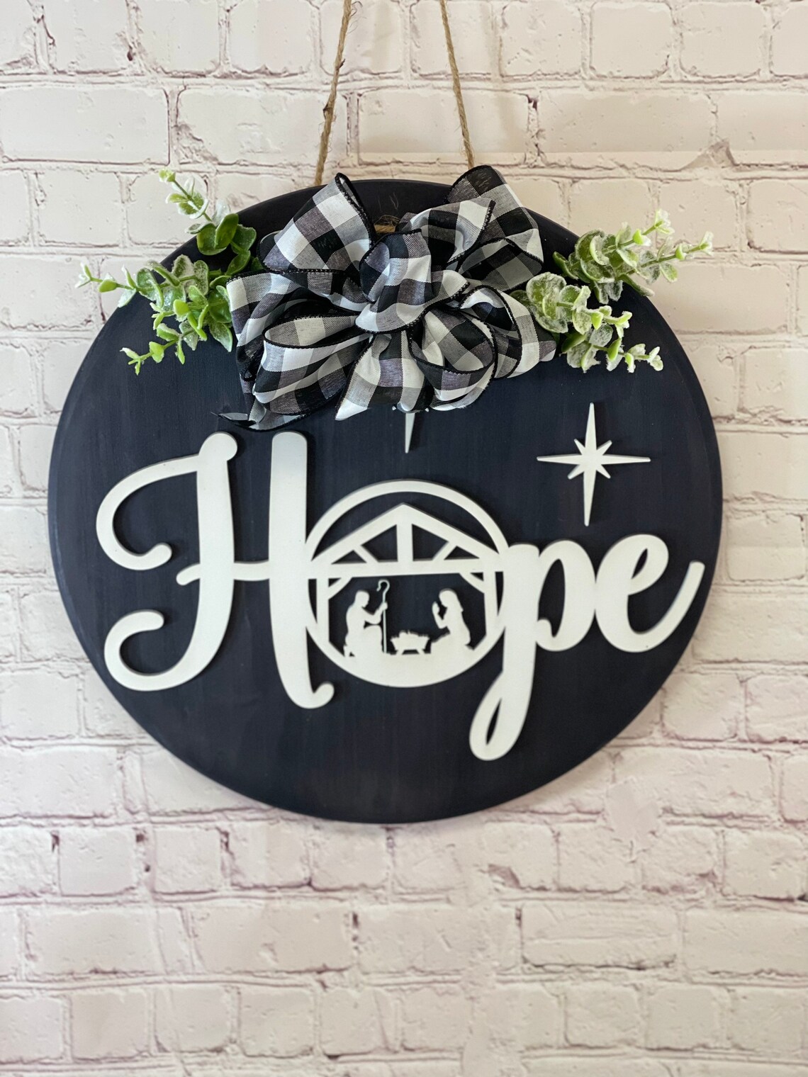 Peace Hope Front Door Sign | Religious Christmas Decor | Round Door ...