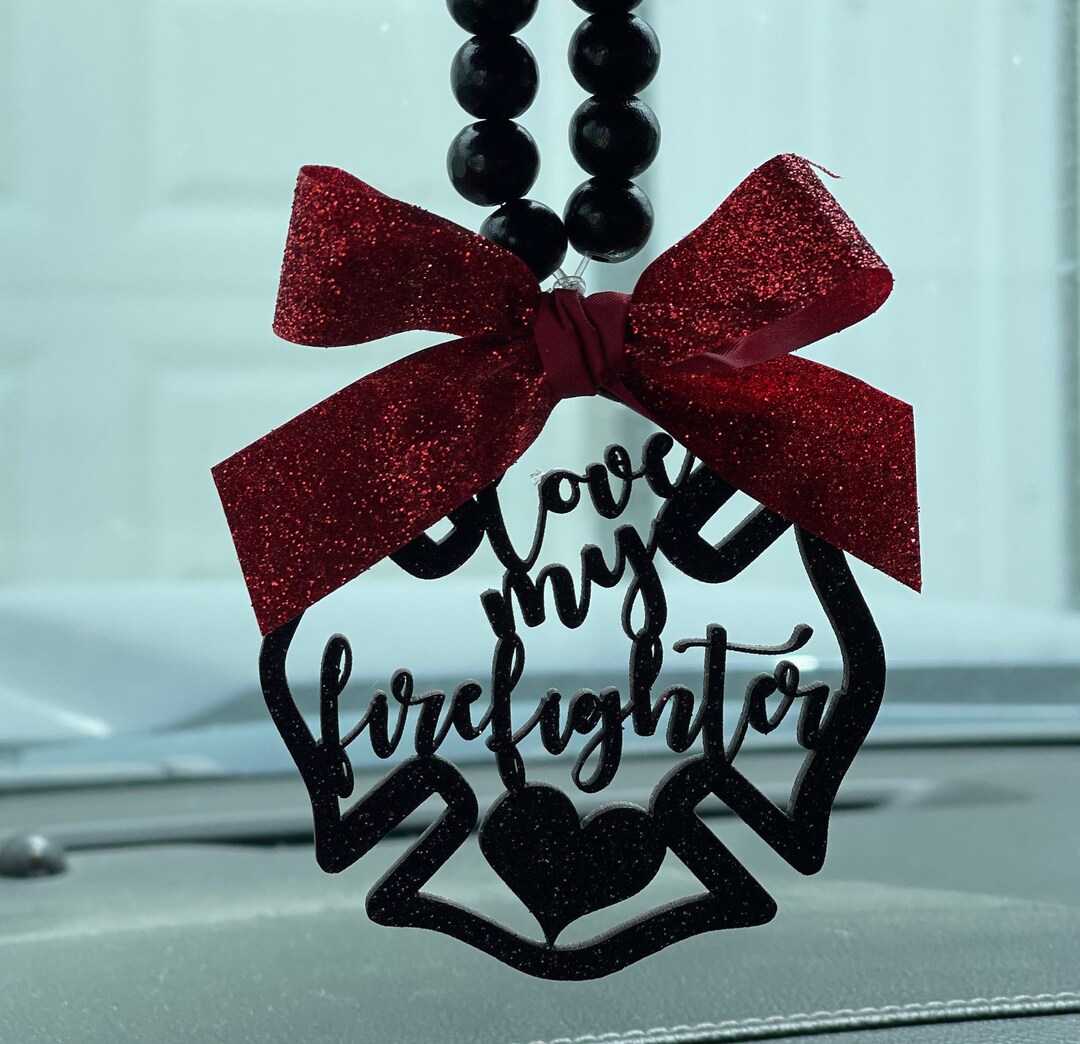 Love My Firefighter Car Mirror Charm | Car Charm | Rear View Mirror ...