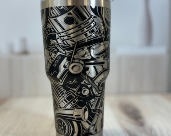 Laser Engraved Mechanic, Car Parts, Dad Cup, Tumbler With Handle, Lid ...