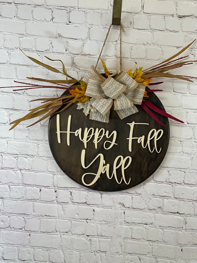 Happy Fall Y'all Front Door Sign | Fall Front Door Decor | Round Door ...