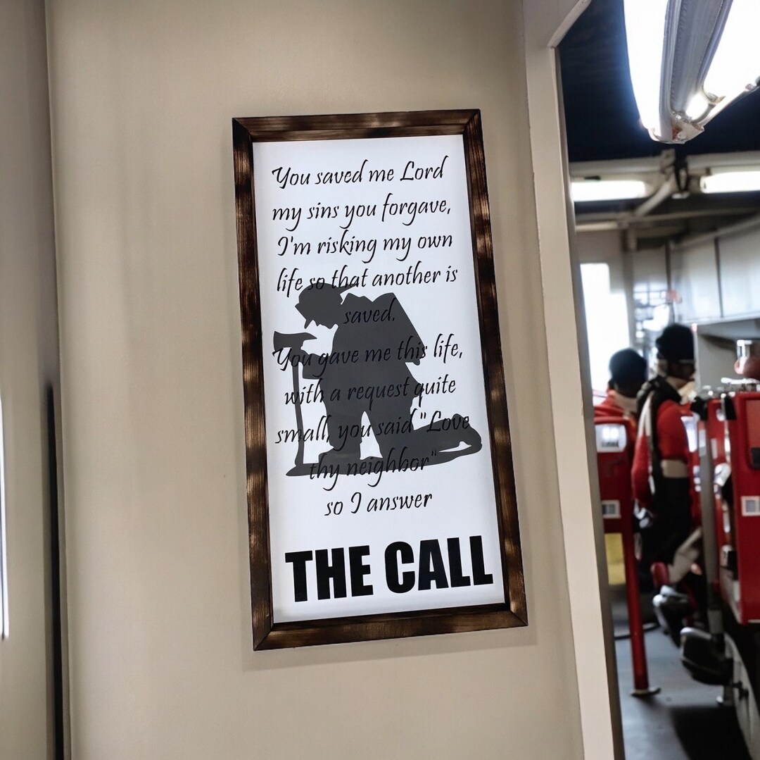 The Call Firefighter Farmhouse Sign | Thin Red Line Decor | Firefighter ...