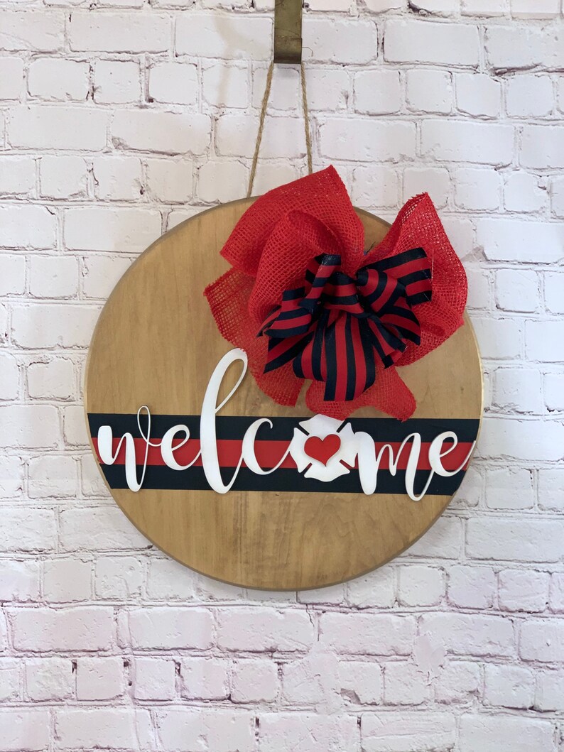Firefighter Welcome Front Door Sign Front Door Decor Round | Etsy