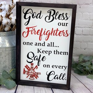 God Bless Our Firefighters Farmhouse Sign | Thin Red Line Decor ...