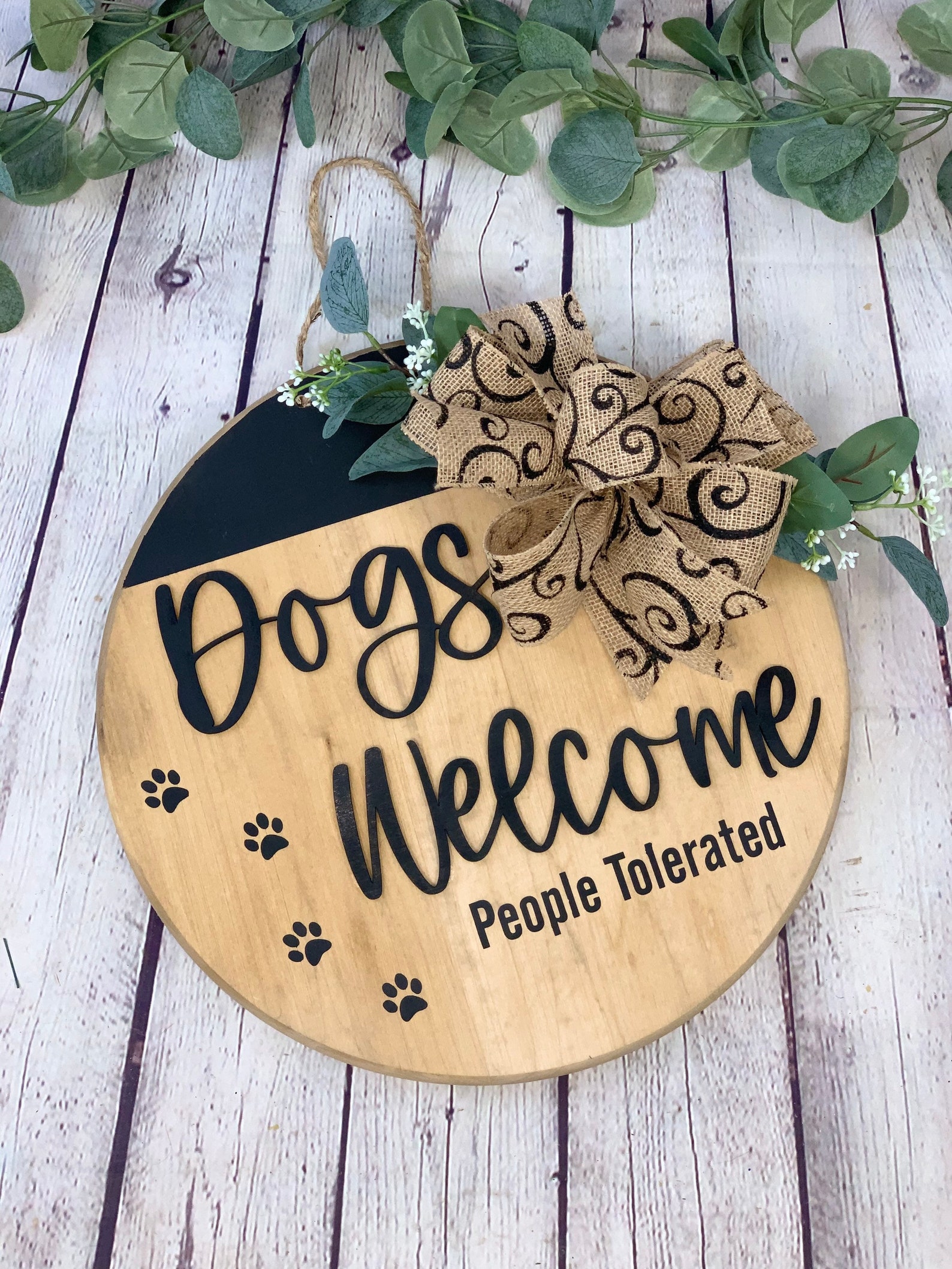 Dogs Welcome Front Door Sign | Front Door Decor | Round Door Sign ...