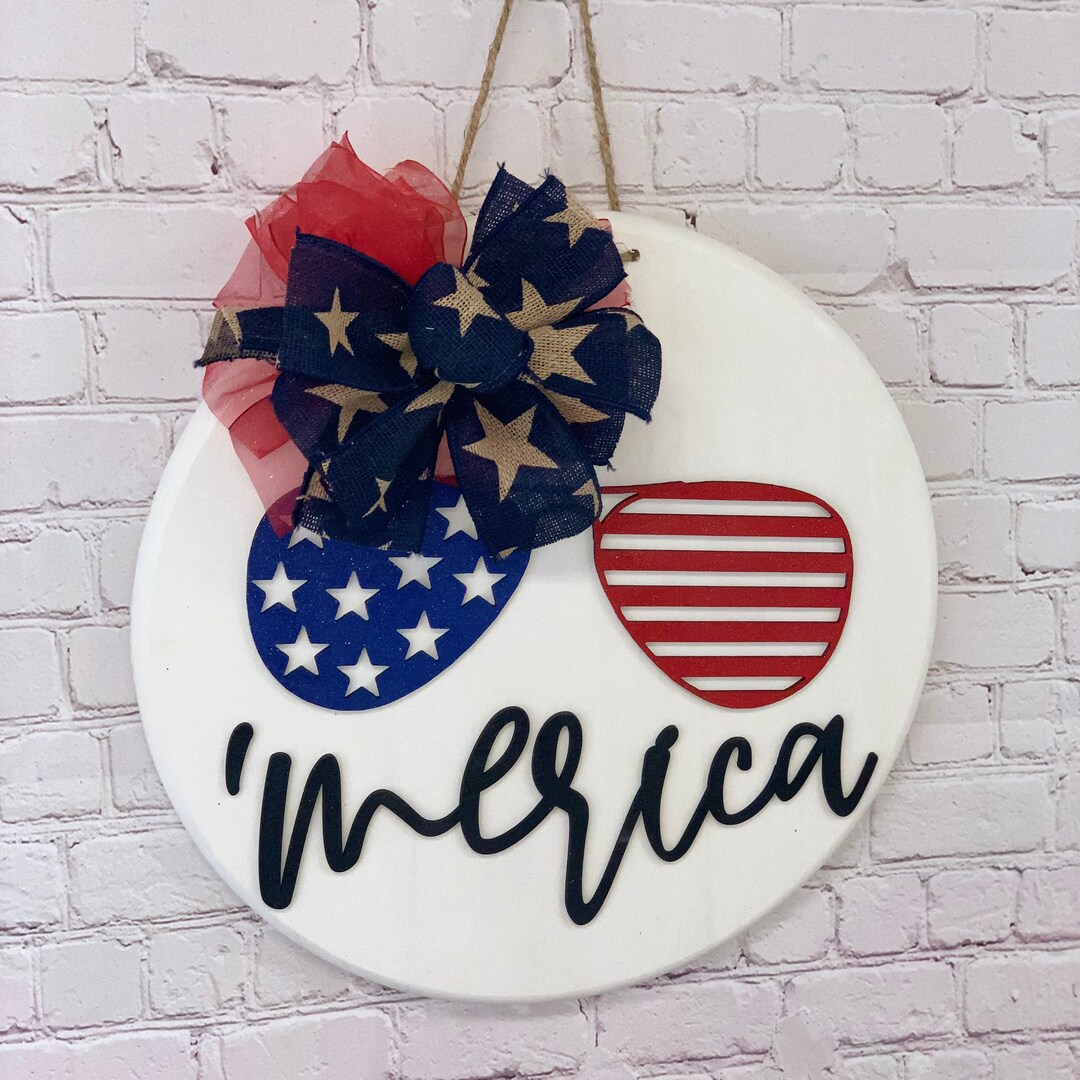 Merica Front Door Sign | Front Door Decor | Round Door Sign | Door ...