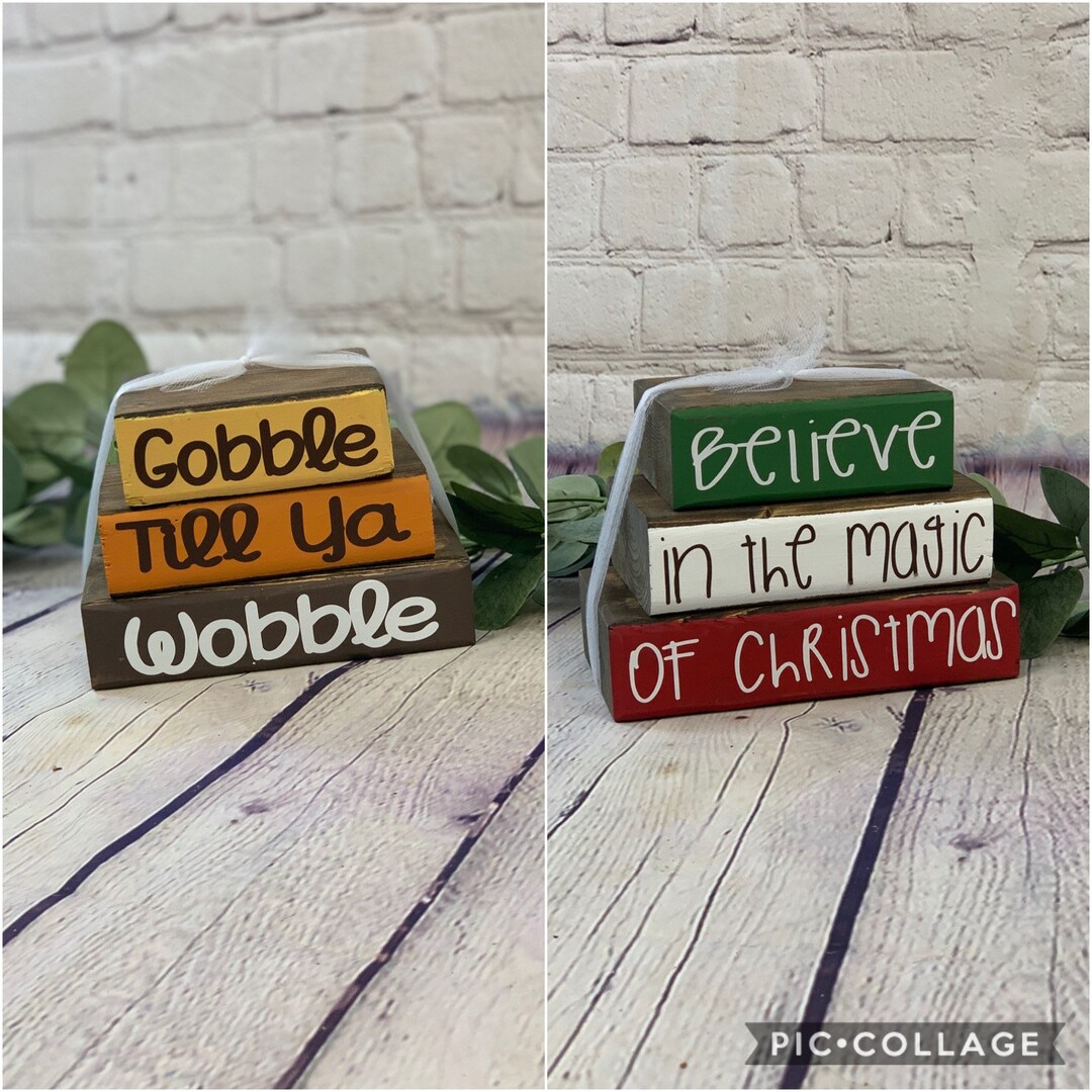 Fall Christmas Reversible Stacker Blocks | Fall Decor | Christmas Decor ...