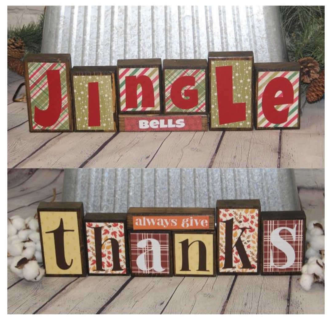 Always Give Thanks Jingle Bells Reversible Blocks | Fall Decor ...