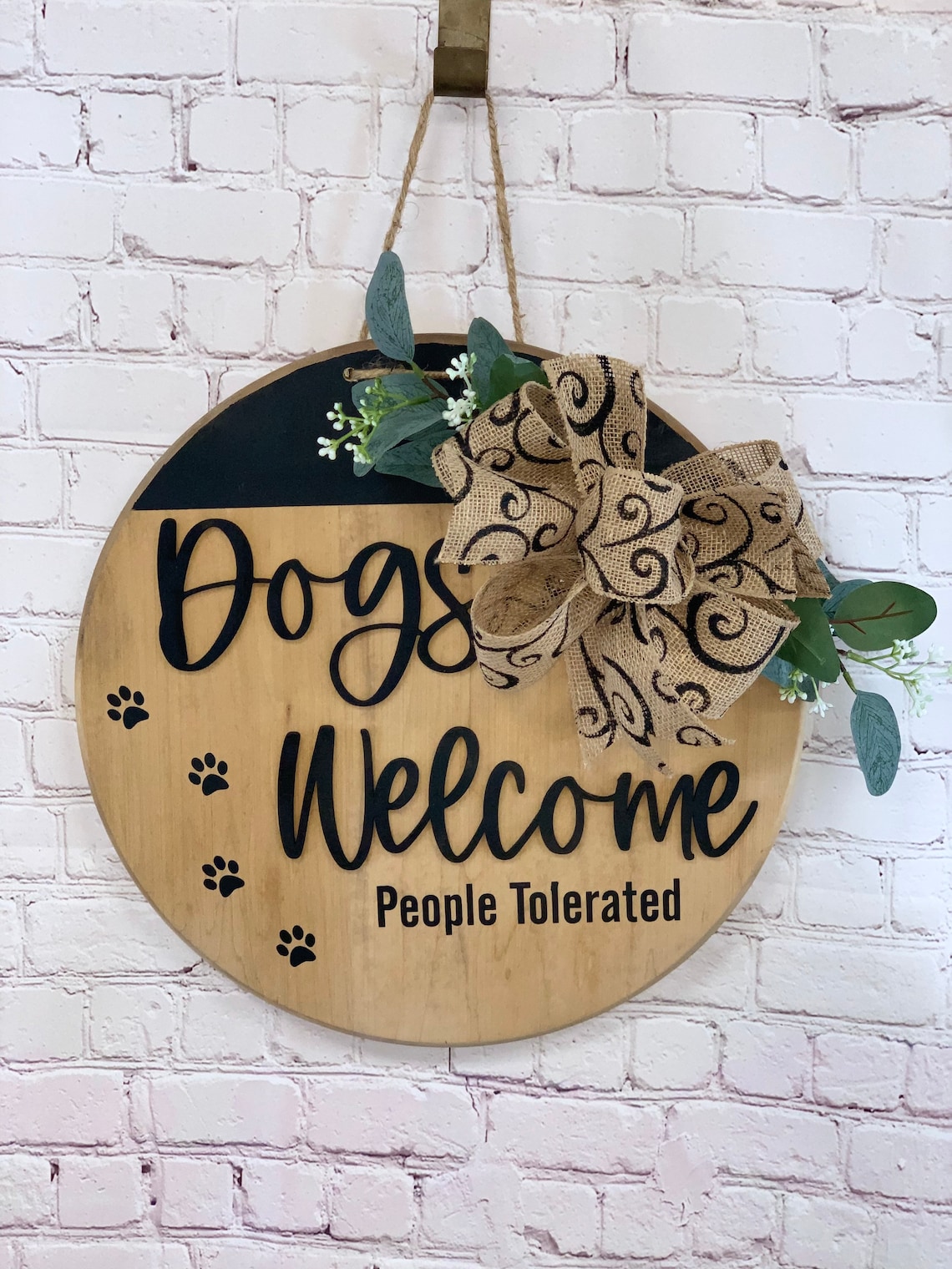 Dogs Welcome Front Door Sign | Front Door Decor | Round Door Sign ...