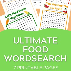 Ultimate Food Word Search Bundle, 7 Printable Pages for Kids, Food Word ...