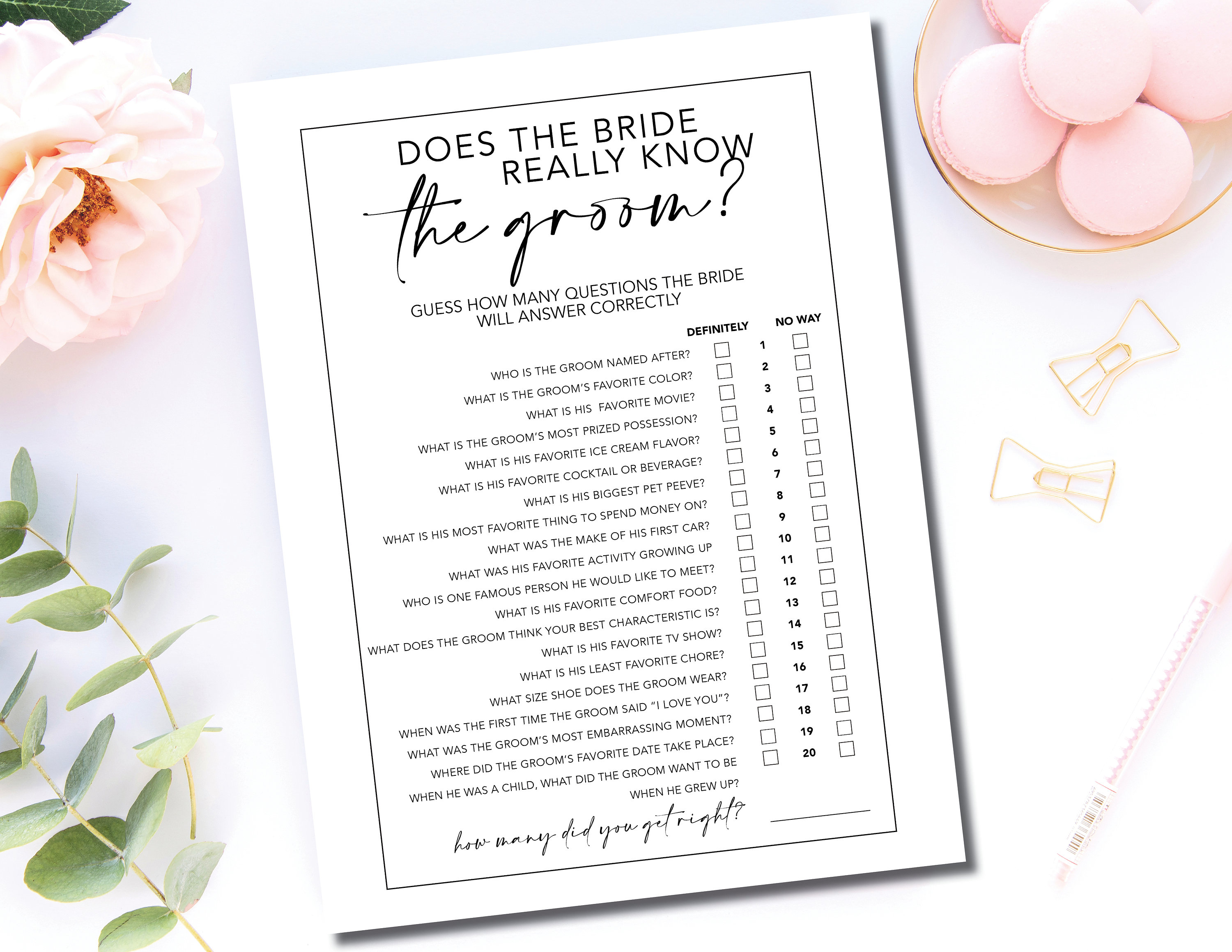Does the Bride Really Know the Groom- Bridal Shower Game, Printable - Etsy