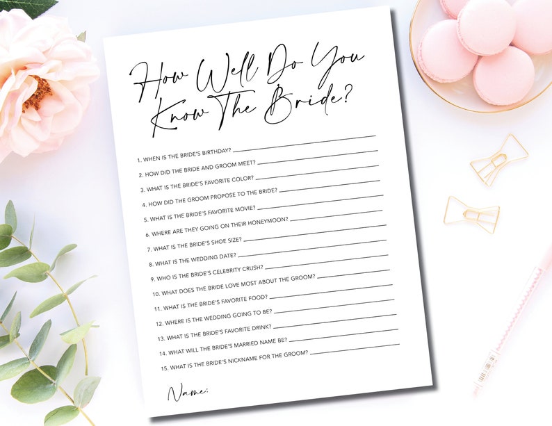 Bachelorette Party or Bridal Shower Game "how Well Do You Know the ...