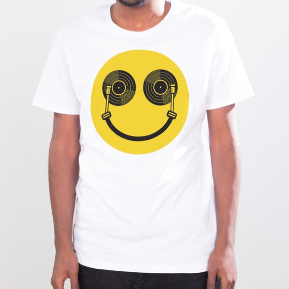 Smiley Face DJ Vinyl Headphones Music Lover Mens Tshirts | Etsy