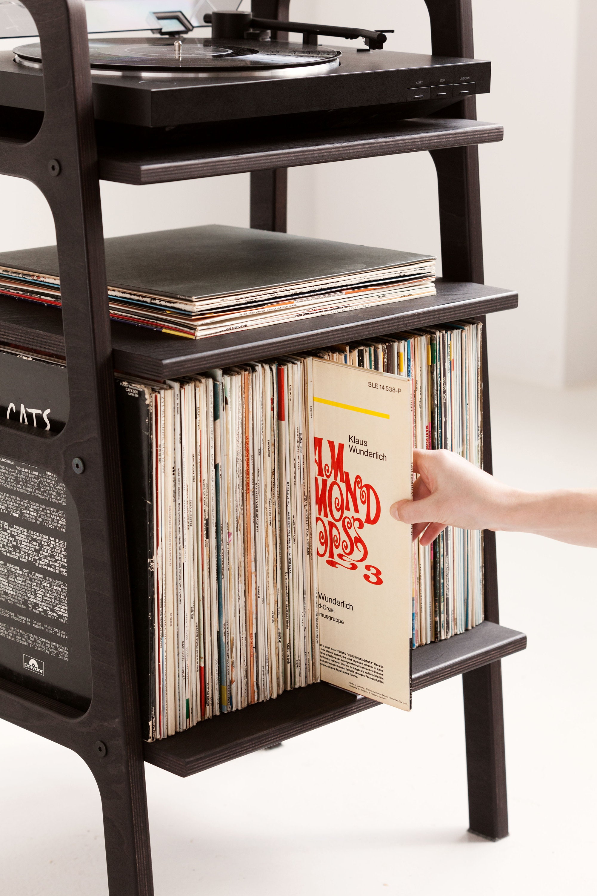 Record Player Stand, Midcentury Ladder Shelf Bookcase, Mid Century ...