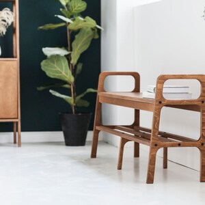Mid Century Bench, Entryway Bench, Mid Century Shoe Storage, Wood Bench ...