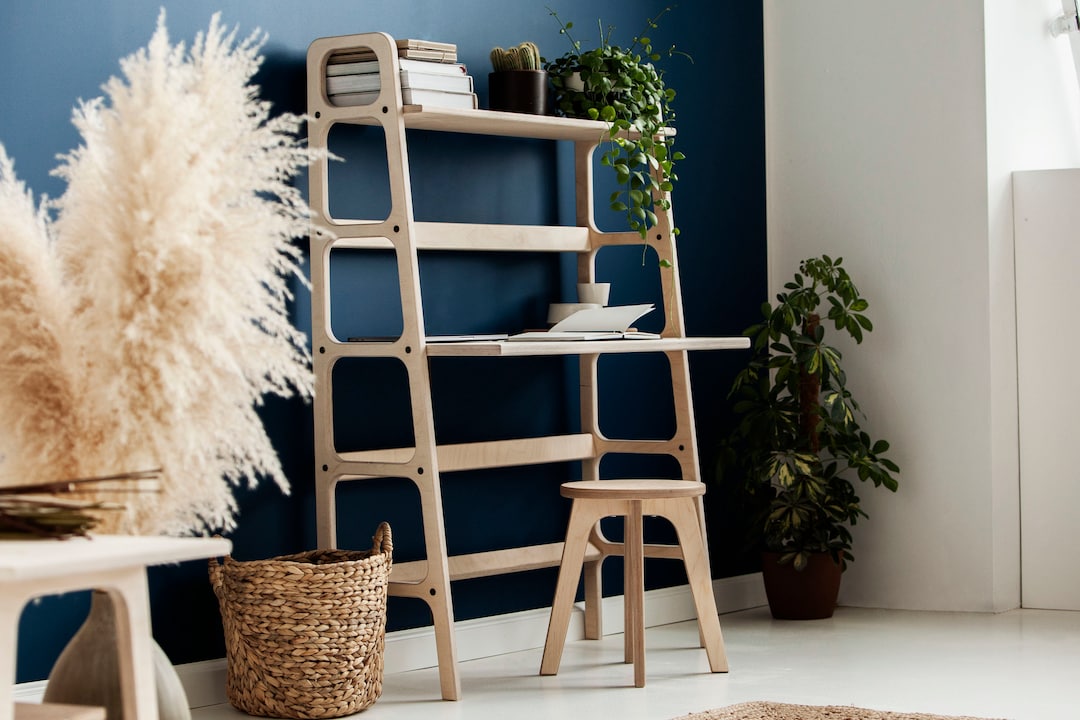 Tall Baltic Birch Desk With Shelves: Scandinavian Handmade Computer ...