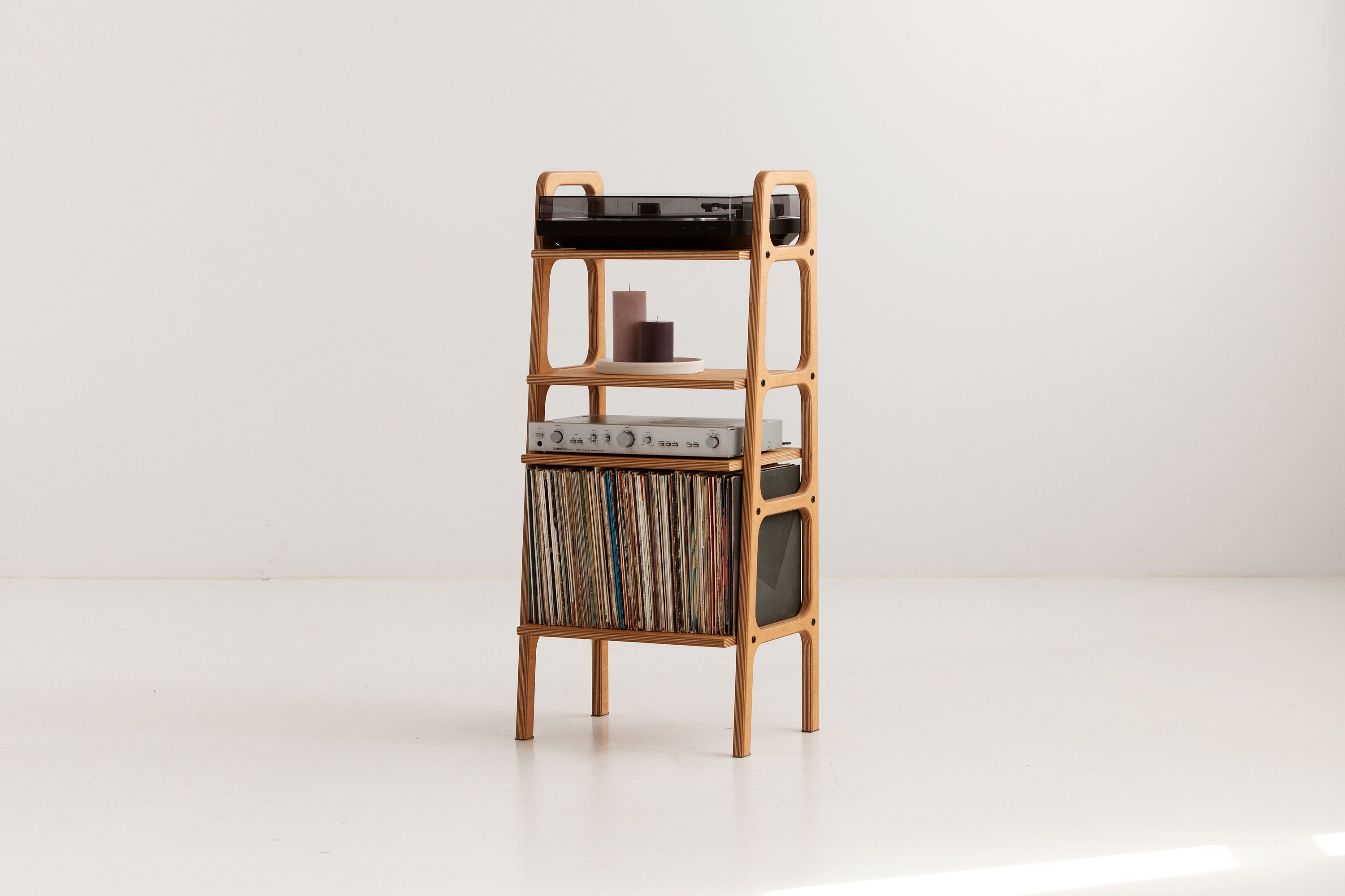 Record Player Stand, Midcentury Ladder Shelf Bookcase, Mid Century ...